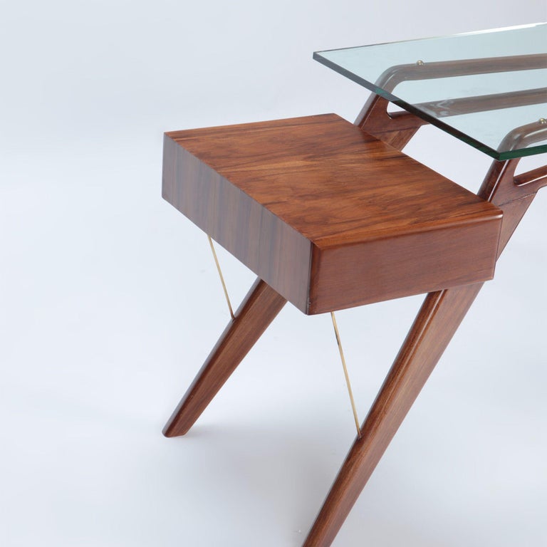 Mid-Century Modern Italian Glass Top Desk in the Manner of v.Dassi ...