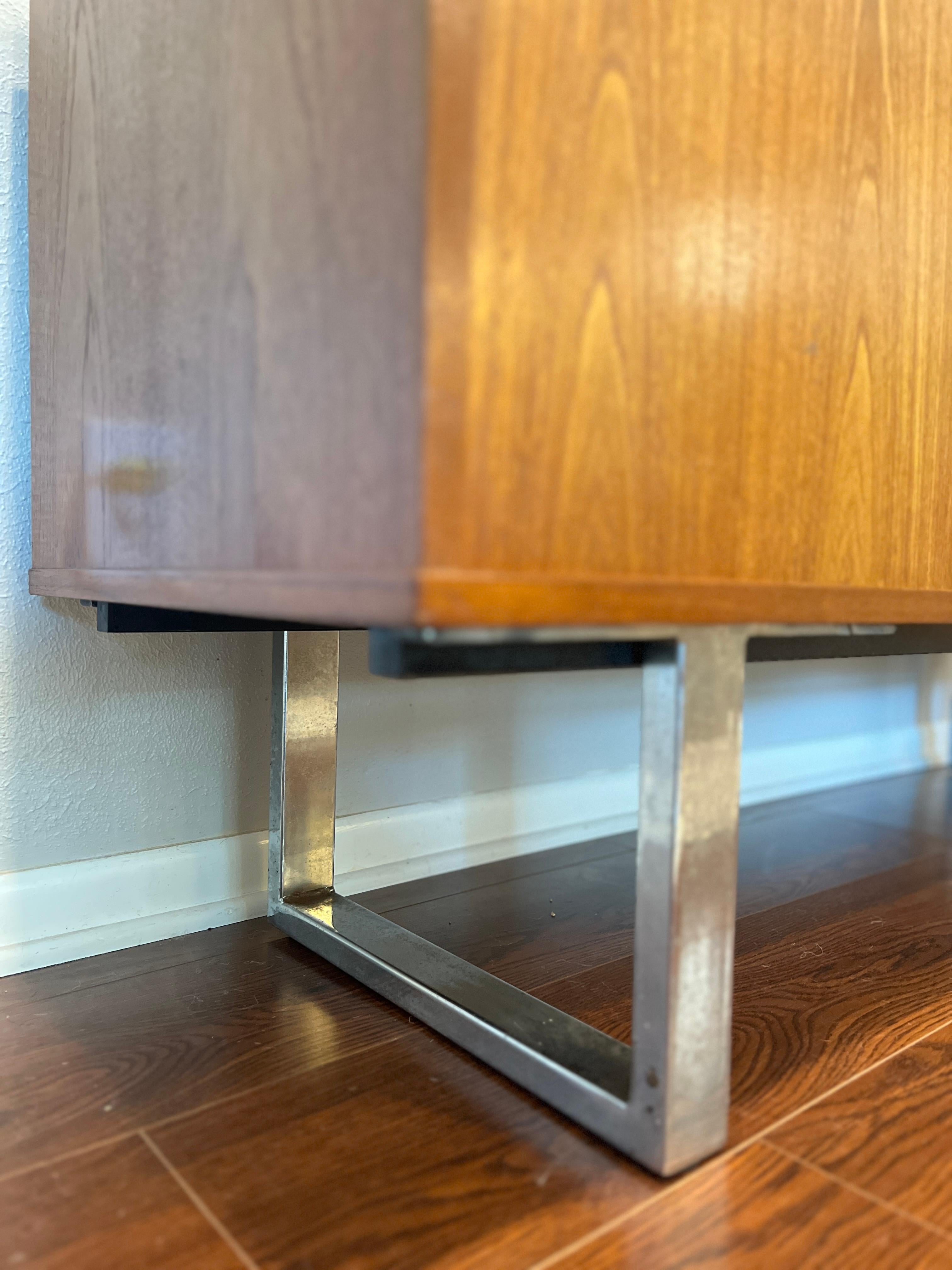 Mid-Century Modern Sideboard with Sliding Doors and on Chrome Sleigh ...