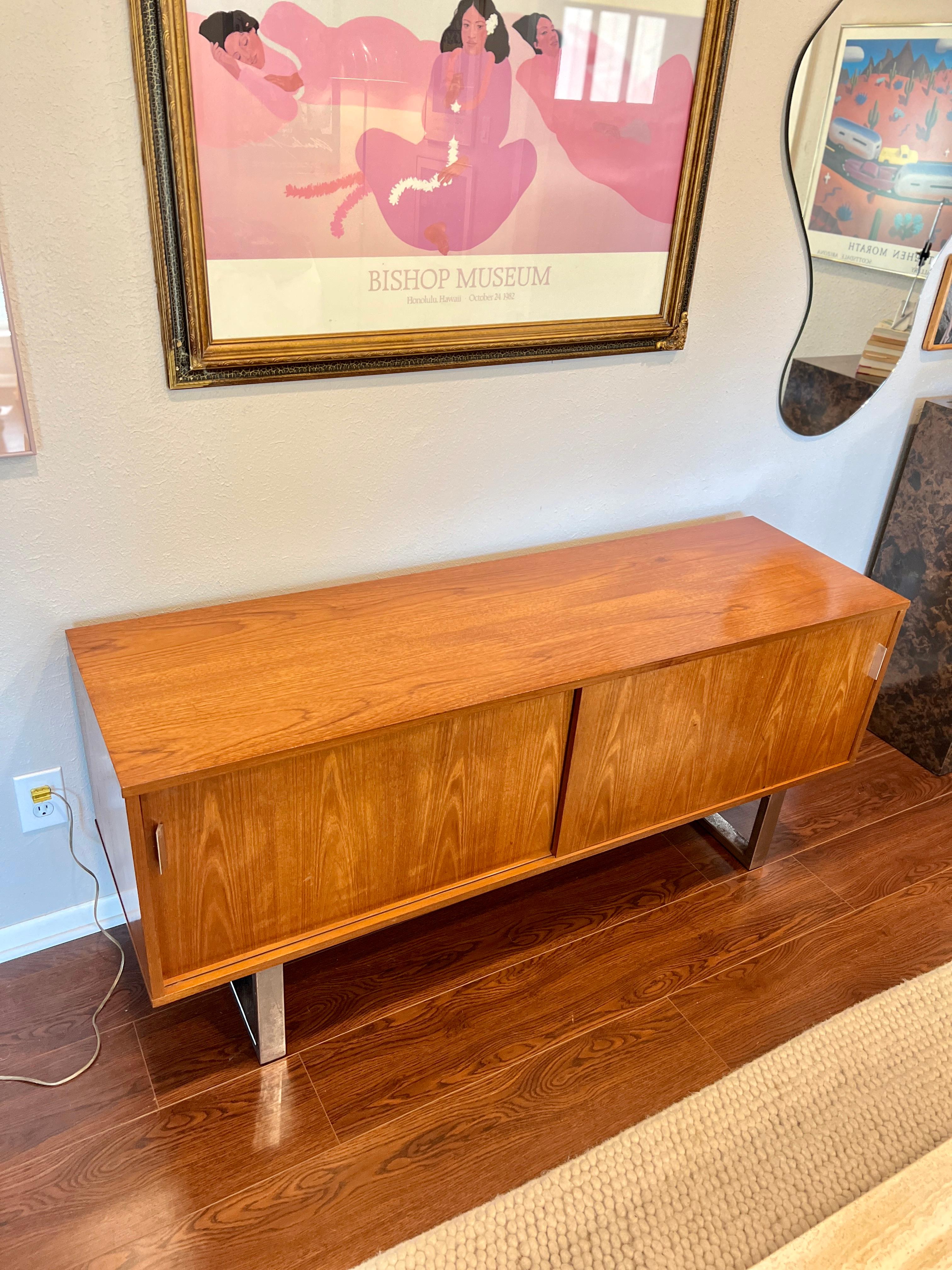 Mid-Century Modern Sideboard with Sliding Doors and on Chrome Sleigh ...