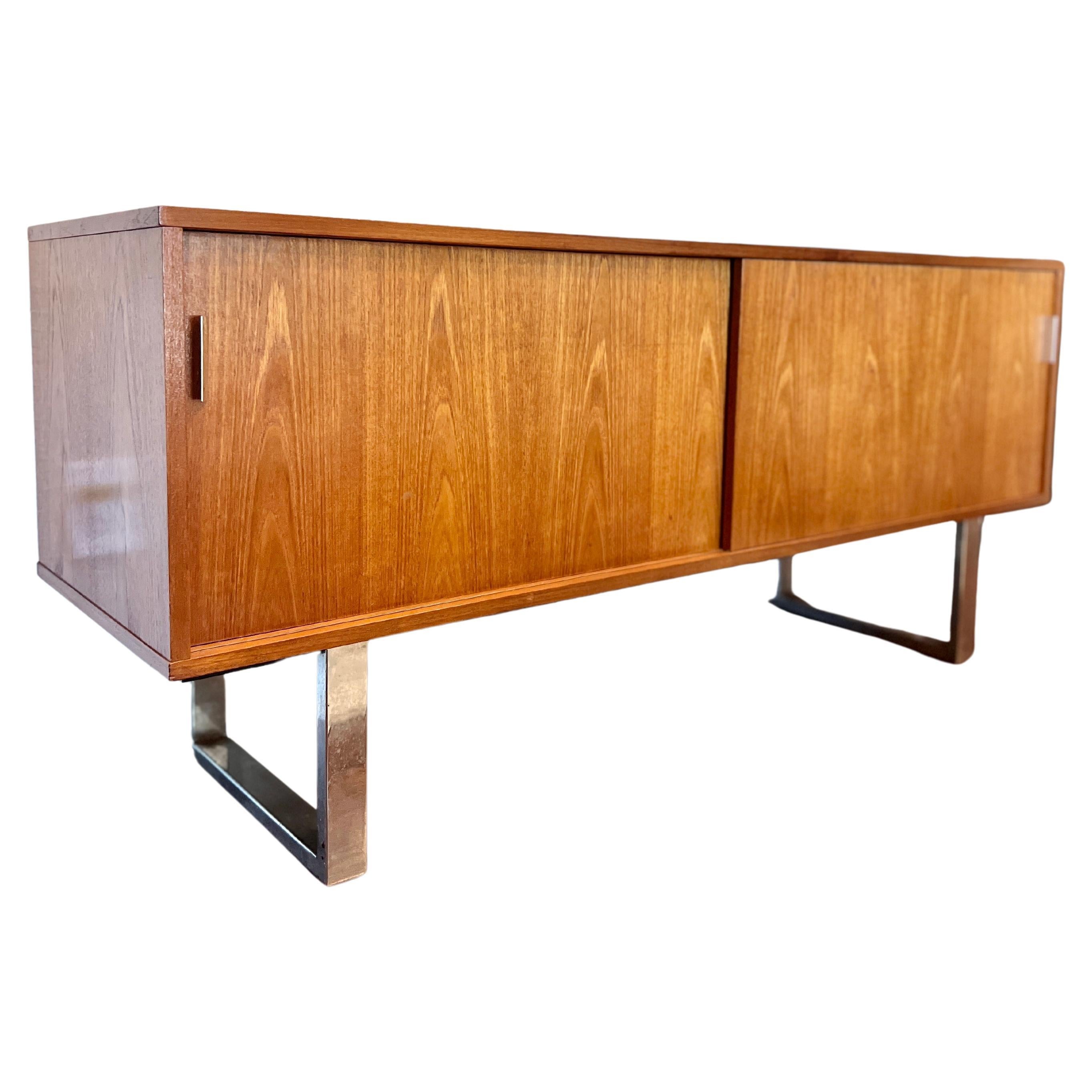 Mid-Century Modern Sideboard with Sliding Doors and on Chrome Sleigh ...