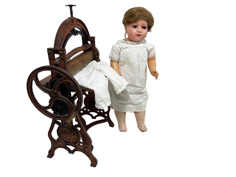 Miniature Cast Iron Linen Press with Schildkröt Doll, 1890-1900 For ...