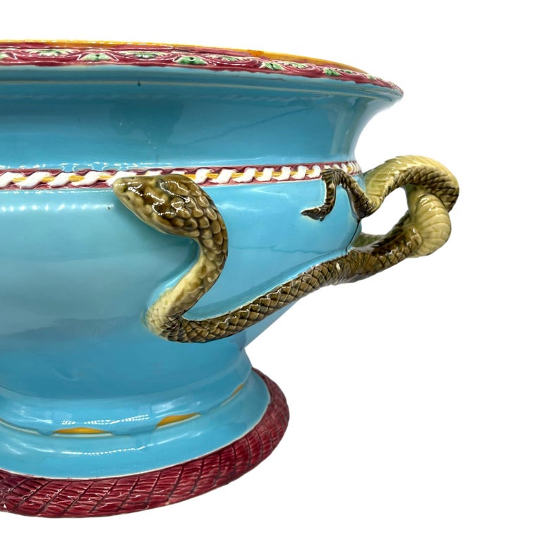 A Minton Majolica Turquoise Ground Snake-Handled Jardinière, Dated 1858 ...