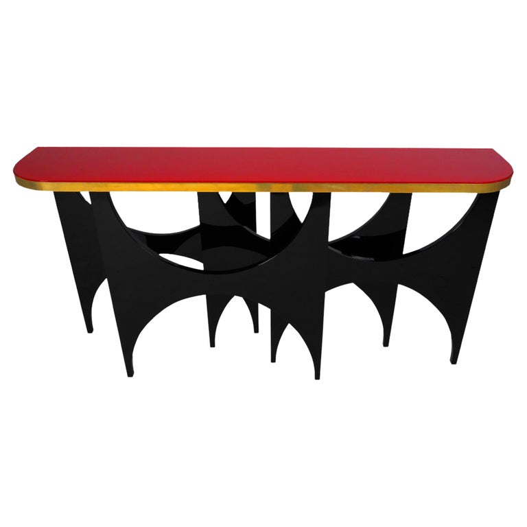 Modern Console Table with Lacquered Base and Red Glass Top For Sale at ...