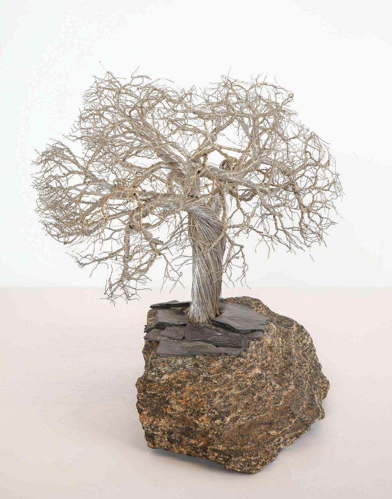 Modern Italian Silver Realistic Bonsai Tree Mounted on a Lava Rock at ...