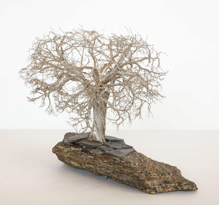 Modern Italian Silver Realistic Bonsai Tree Mounted on a Lava Rock at ...