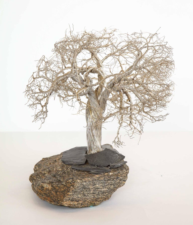 Modern Italian Silver Realistic Bonsai Tree Mounted on a Lava Rock at ...