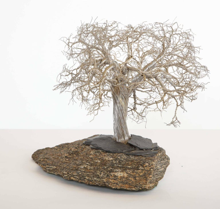 Modern Italian Silver Realistic Bonsai Tree Mounted on a Lava Rock at ...