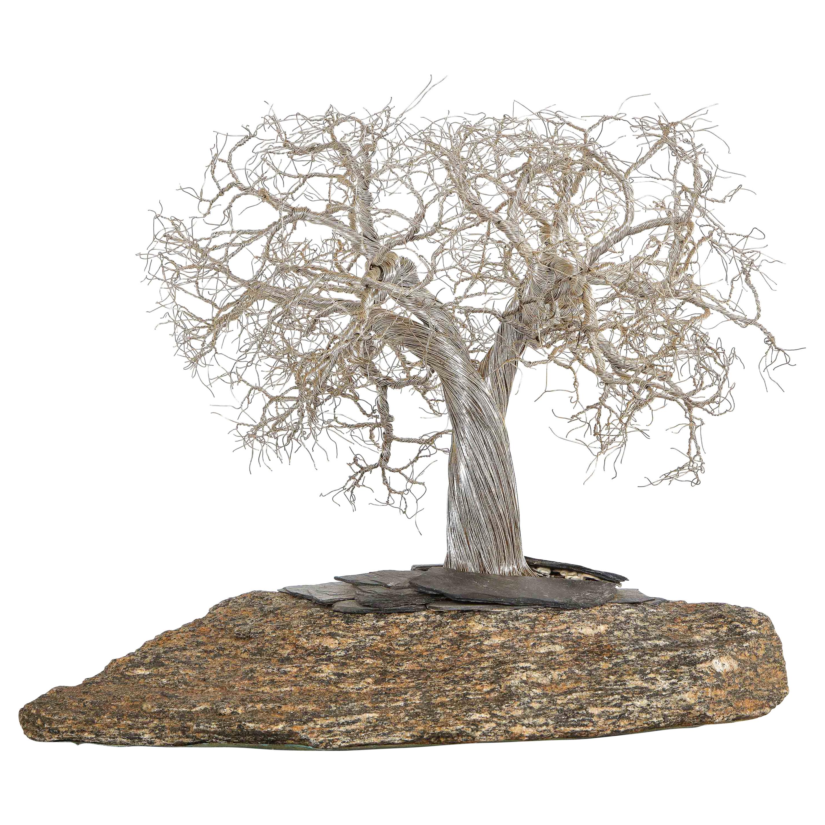 Modern Italian Silver Realistic Bonsai Tree Mounted on a Lava Rock at ...