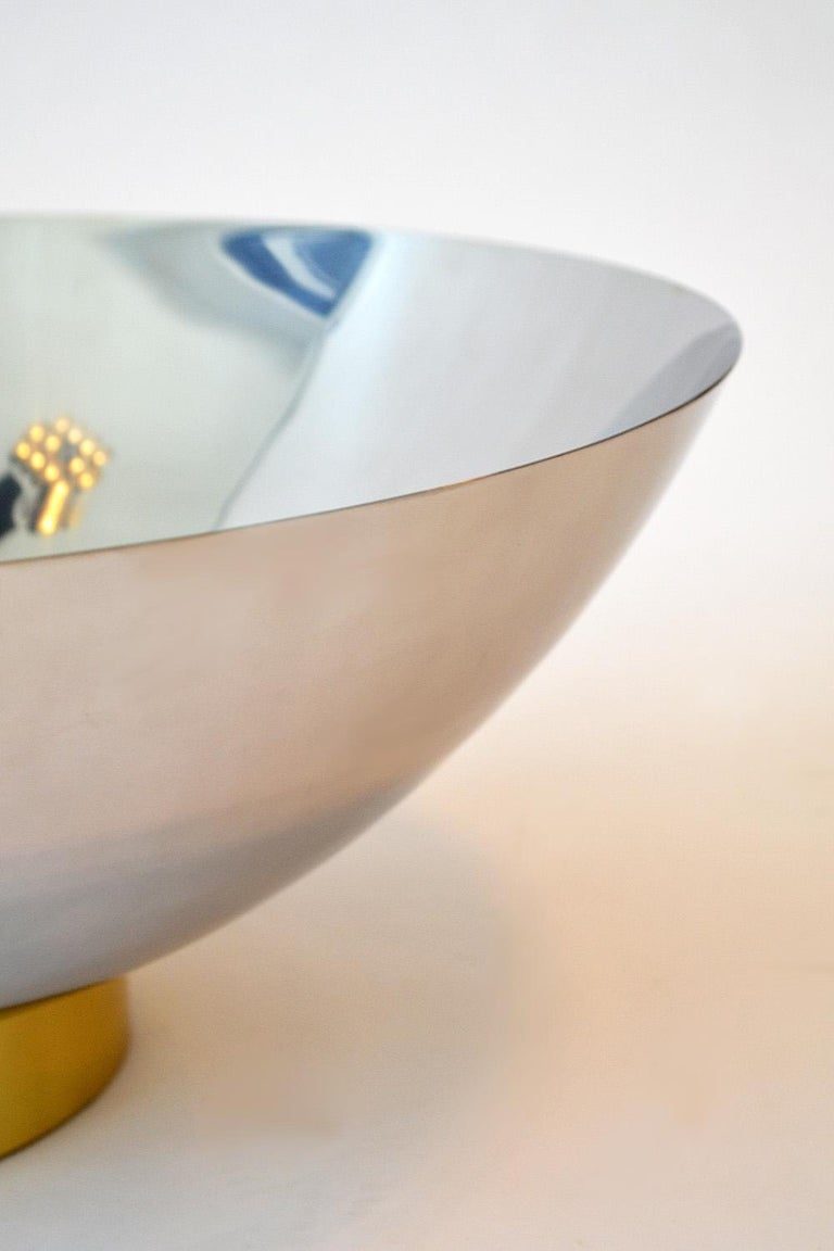 Modern Mirror Polished Chrome and Brass Centerpiece Bowl Art Deco ...