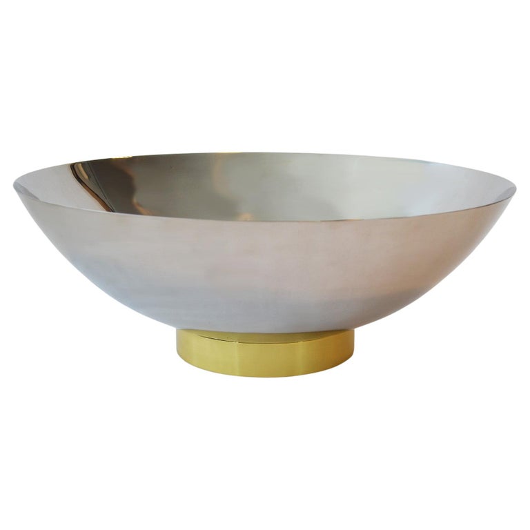 Modern Mirror Polished Chrome and Brass Centerpiece Bowl Art Deco ...