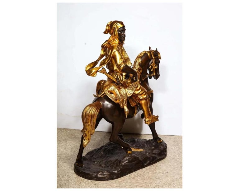 A Monumental Orientalist Bronze Sculpture “Cavalier Arabe” After Emile ...