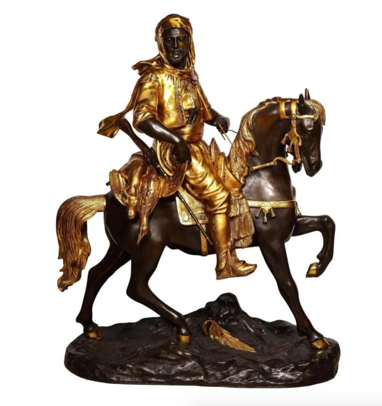 A Monumental Orientalist Bronze Sculpture “Cavalier Arabe” After Emile ...