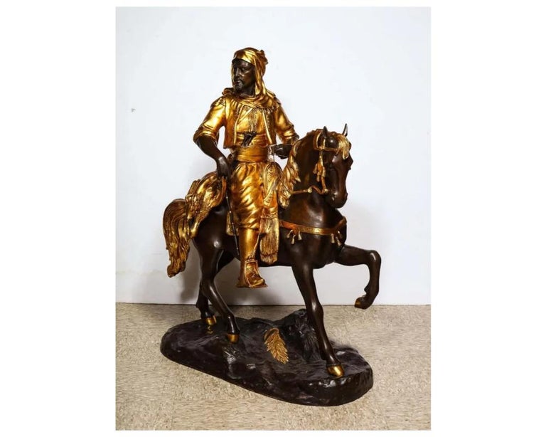 A Monumental Orientalist Bronze Sculpture “Cavalier Arabe” After Emile ...