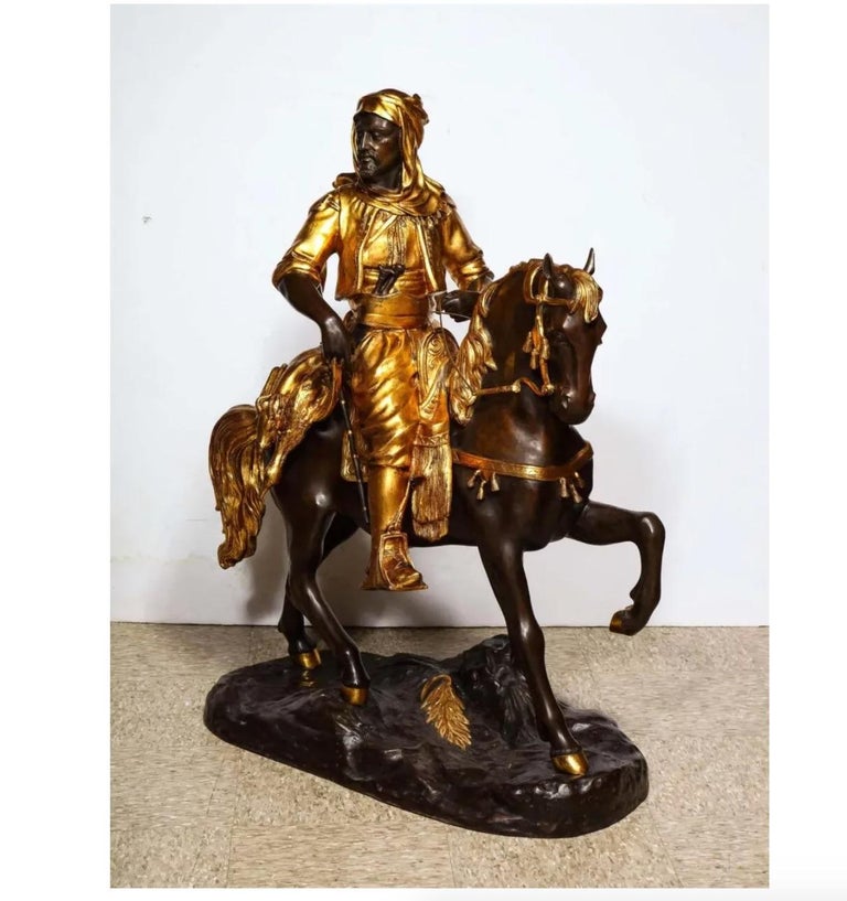 A Monumental Orientalist Bronze Sculpture “Cavalier Arabe” After Emile ...