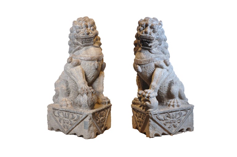 Monumental Pair of Carved Stone Fu Dogs at 1stDibs