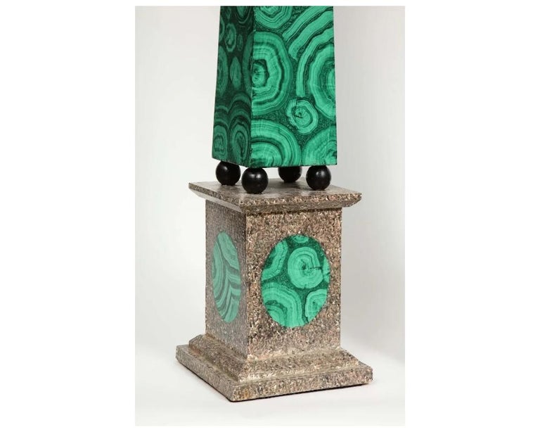 A Monumental Pair of Faux Malachite Painted Obelisks For Sale at 1stDibs
