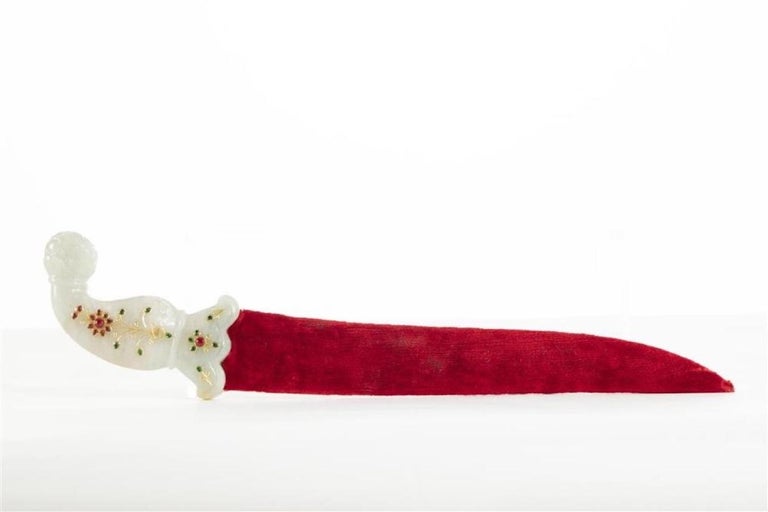 Mughal Style Carved Hardstone Dagger Modern with Red Velveteen Covered ...