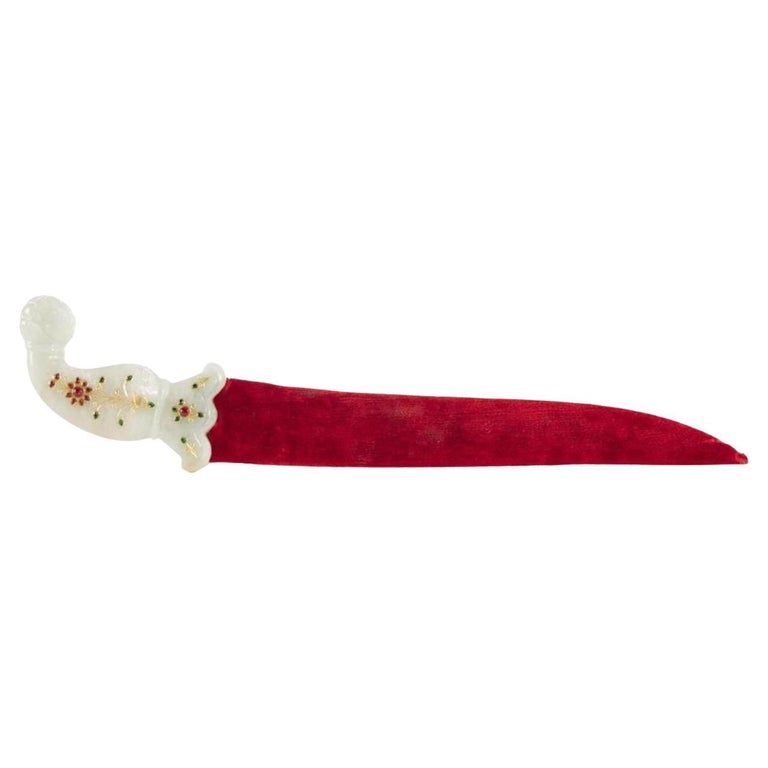 Mughal Style Carved Hardstone Dagger Modern with Red Velveteen Covered ...
