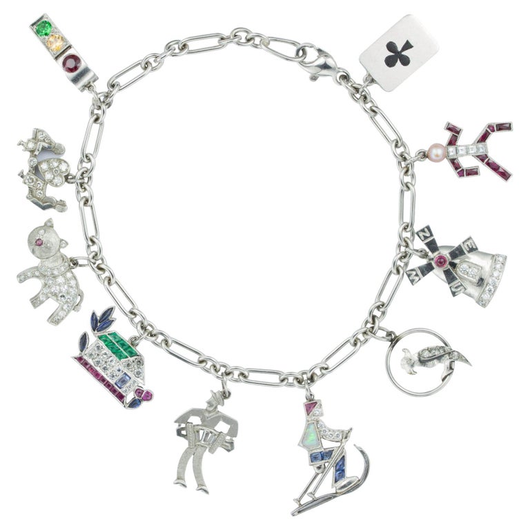 Multi Gem-Set Charm Bracelet For Sale at 1stDibs