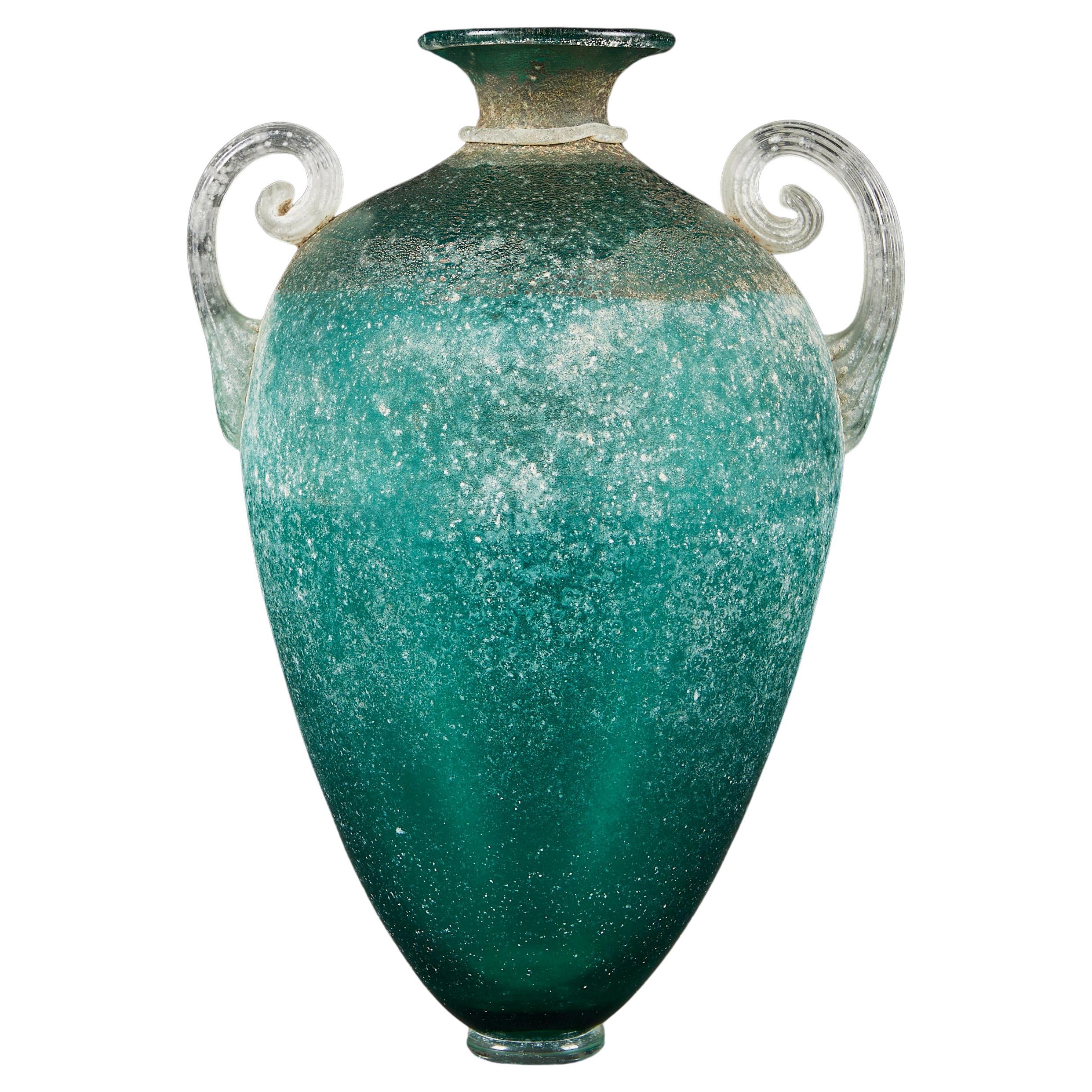 Teal Amphora Glass Vase For Sale at 1stDibs