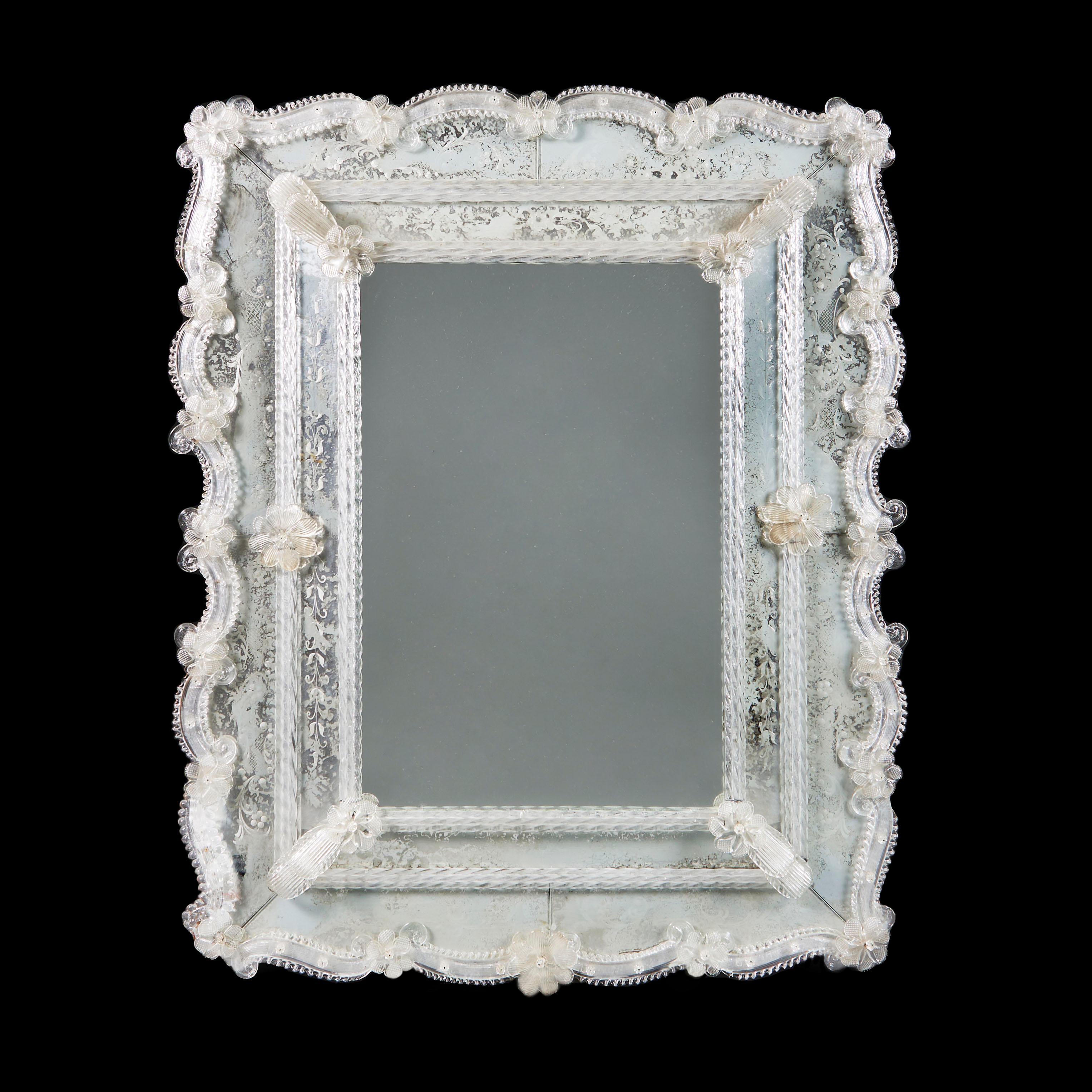 A Murano Clear Glass Mirror with Scallop Edge For Sale at 1stDibs