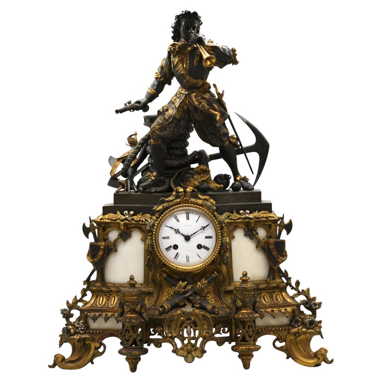 Napoleon III Gilt and Patinated Bronze Figural Mantel Clock, Late 19th ...