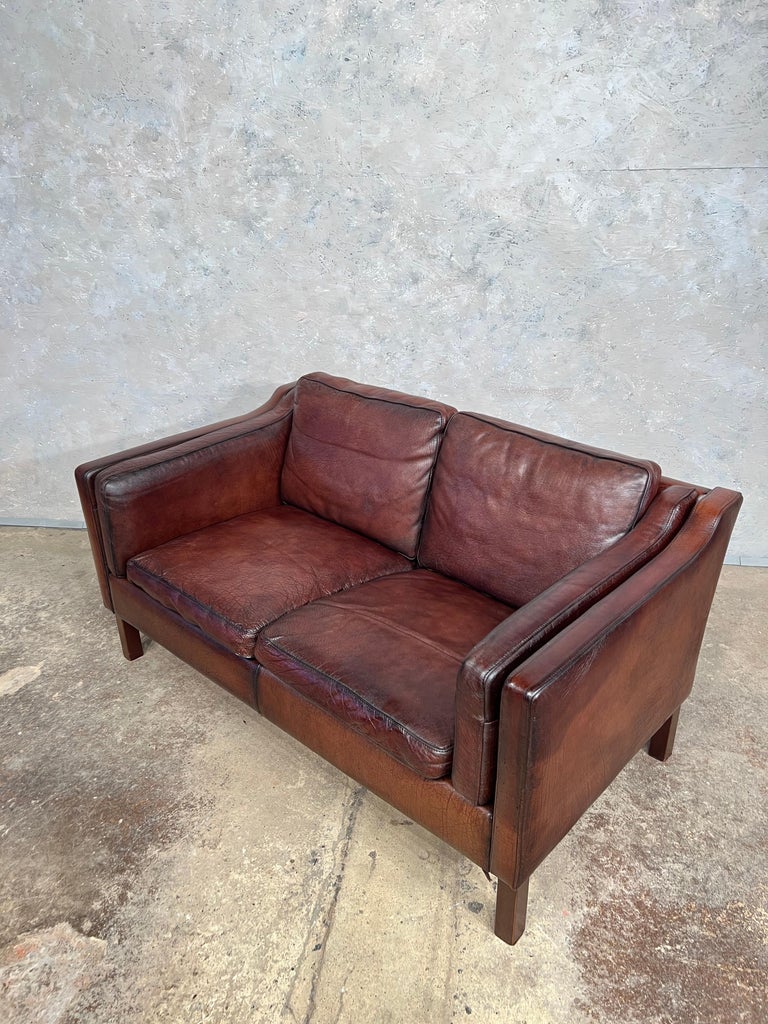 Neat Vintage Danish Børge Mogensen 70 S Rich Brown Two Seater Leather ...