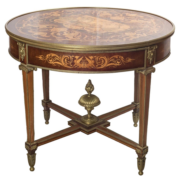Neoclassical Parquetry and Satinwood Marquetry Center Table For Sale at ...