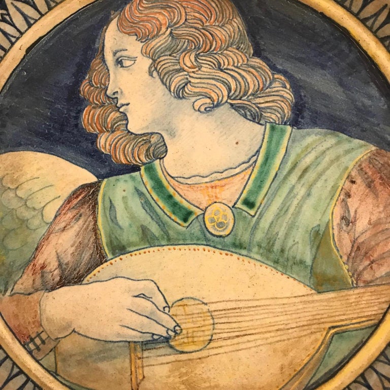 Neo-Renaissance Deruta Tondo, an Angel with a Lute at 1stDibs