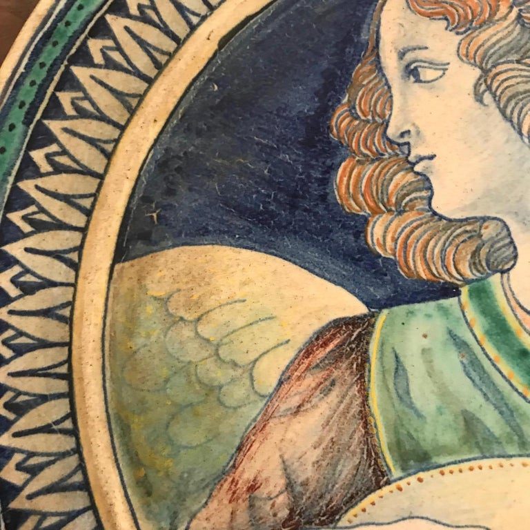 Neo-Renaissance Deruta Tondo, an Angel with a Lute at 1stDibs