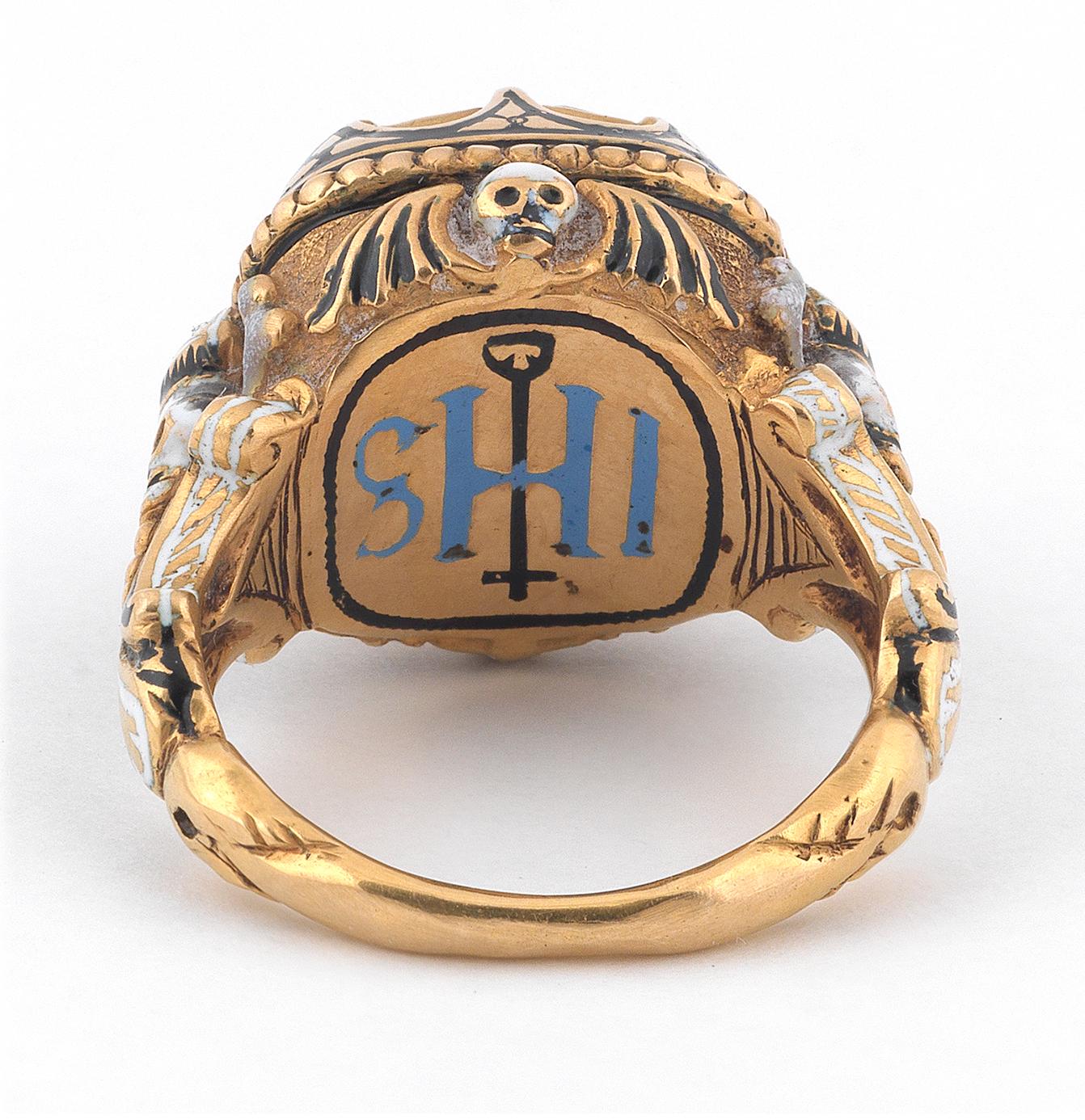 Neo Renaissance Enamel and Old Cut Diamond 5 Carat Ring at 1stDibs