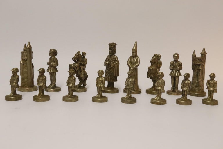 Novelty Heavy Cast Nickel and Bronze Chess Set Modeled on Medieval ...
