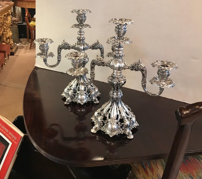 Pair of Baroque Silver Plate Candelabra "Renaissance" For Sale at 1stDibs