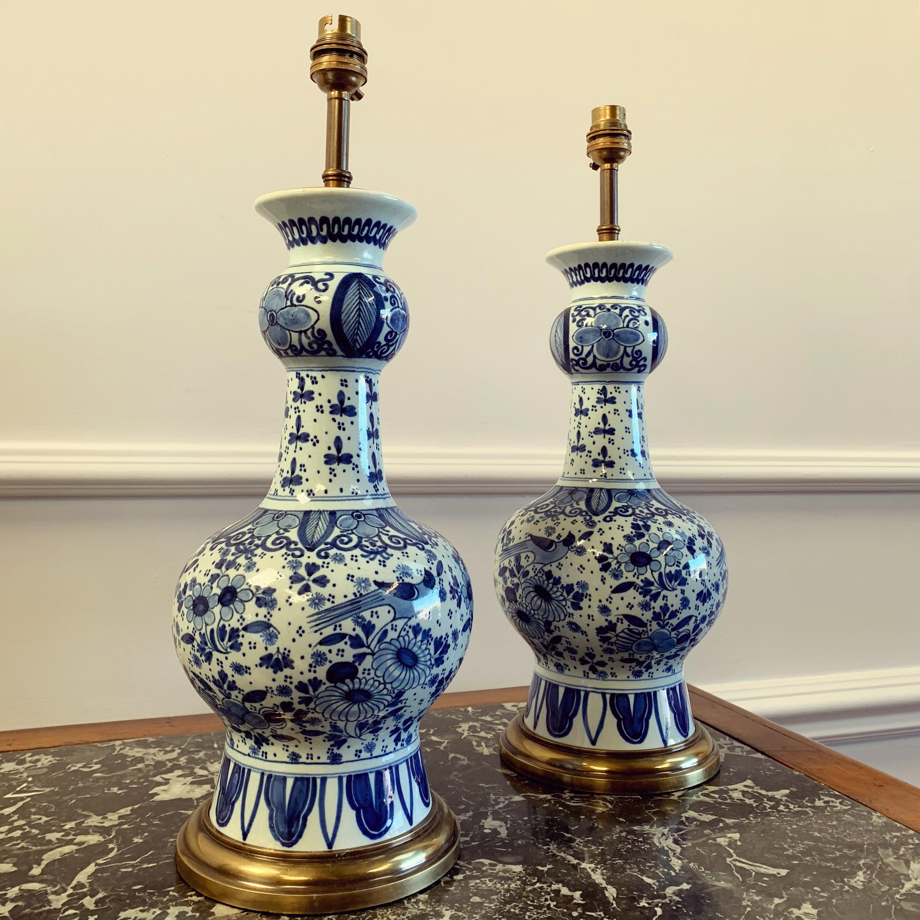 Pair Blue and White Delft Lamps For Sale at 1stDibs