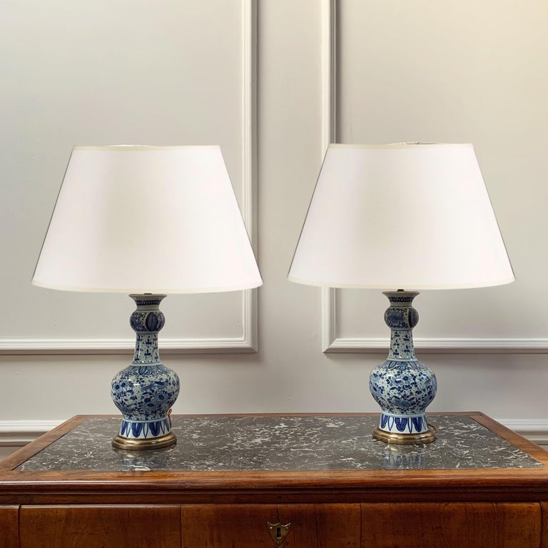 Pair Blue and White Delft Lamps For Sale at 1stDibs