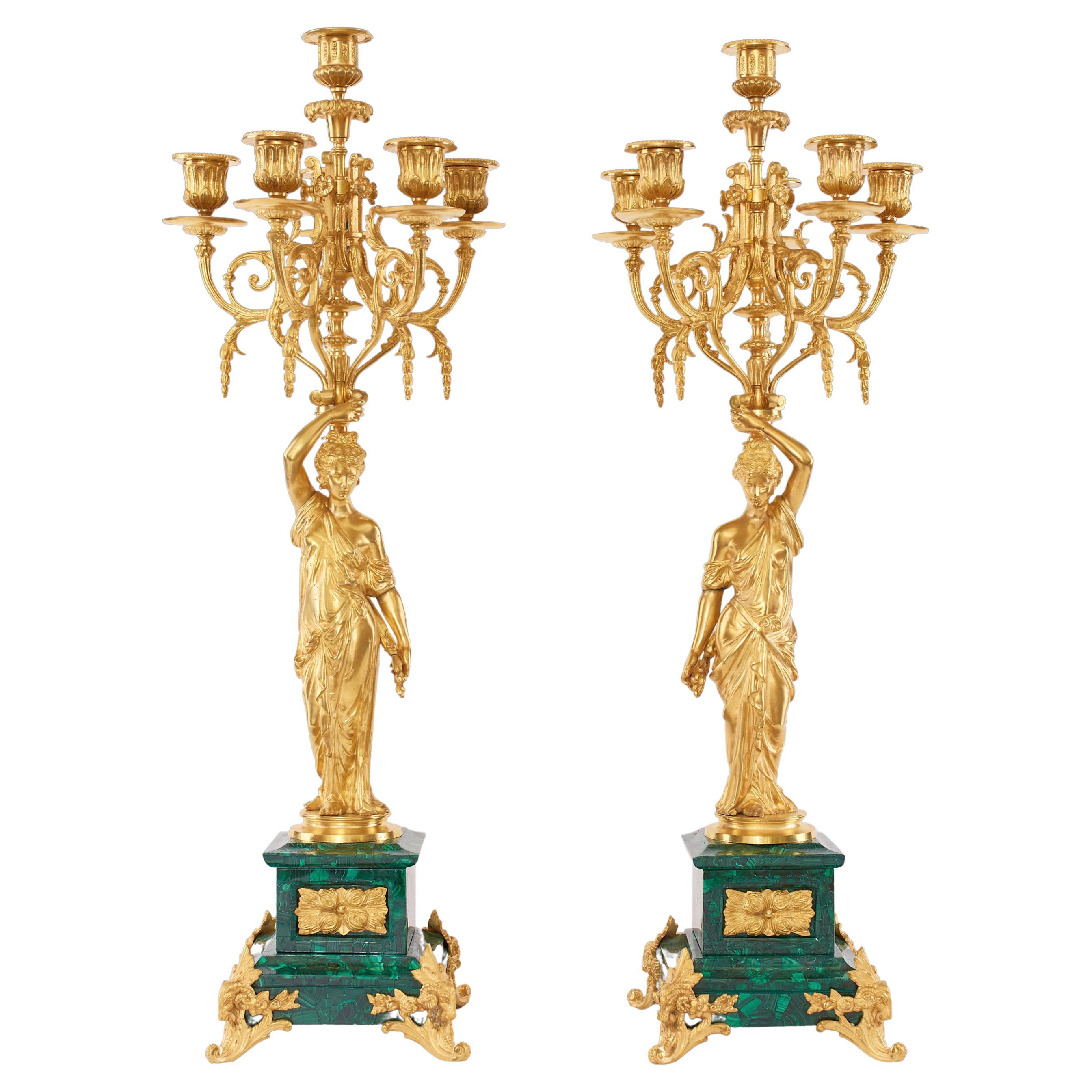 Pair of 19th Century Napoleon III Inlaid Marble Mantle Girondoles For ...