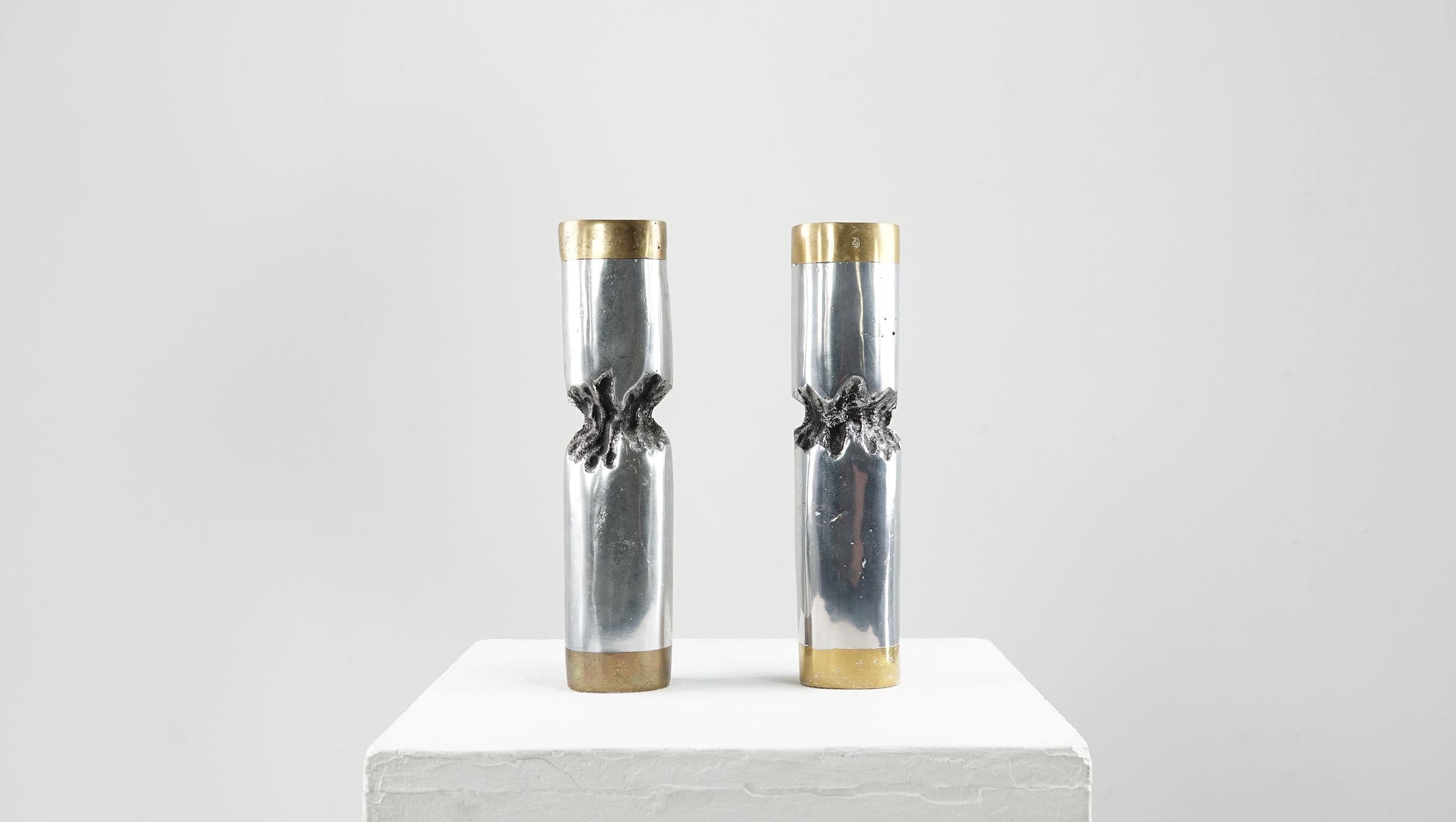 Pair David Marshall Bicolor Brass Aluminium Candlestick Made in Spain ...