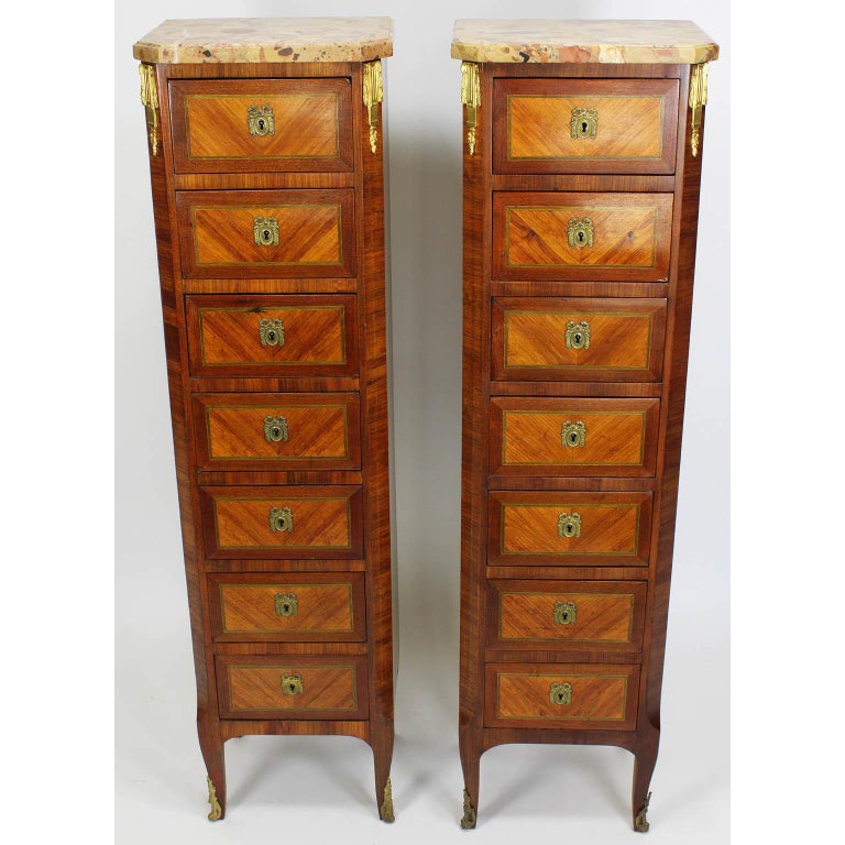Pair of French Louis XV Style "Semainier" Tall Lingerie Commodes Marble ...