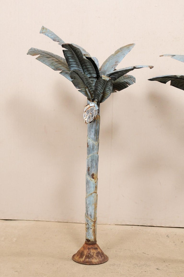 Pair of Midcentury Tropical Painted Metal Palm Tree Sculptures at 1stDibs