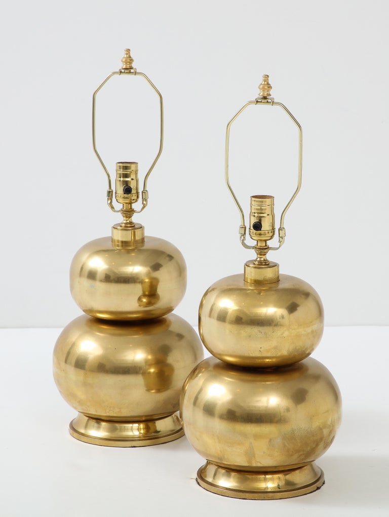 Pair of Brass Gourd Lamps For Sale at 1stDibs