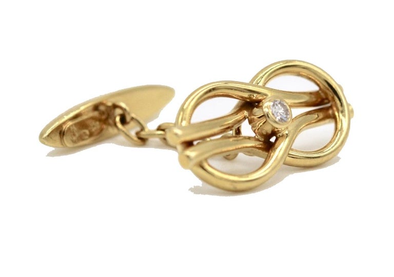 Pair of 18 Kt Yellow Gold and Diamond Intertwined Rope Design Cufflinks ...