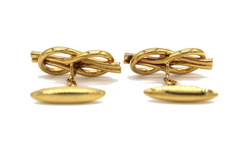 Pair of 18 Kt Yellow Gold and Diamond Intertwined Rope Design Cufflinks ...