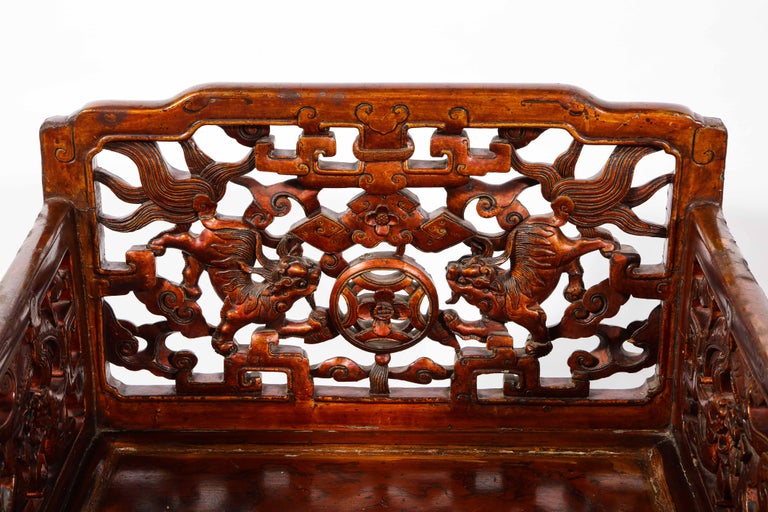 Pair of 18th/19th Century Chinese Lacquered Hardwood Open Work Throne ...