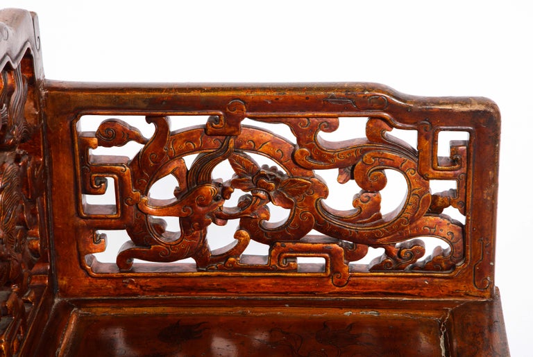 Pair of 18th/19th Century Chinese Lacquered Hardwood Open Work Throne ...