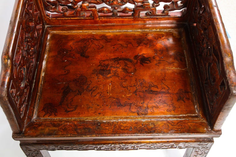 Pair of 18th/19th Century Chinese Lacquered Hardwood Open Work Throne ...