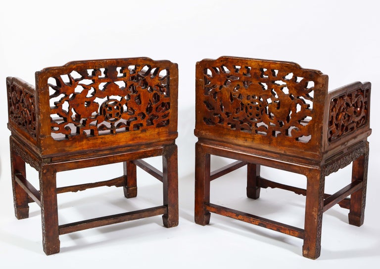 Pair of 18th/19th Century Chinese Lacquered Hardwood Open Work Throne ...
