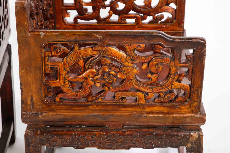 Pair of 18th/19th Century Chinese Lacquered Hardwood Open Work Throne ...