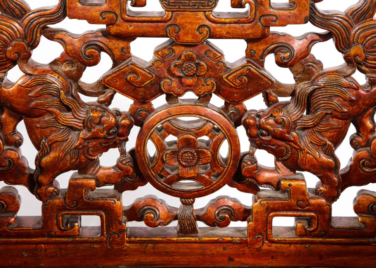 Pair of 18th/19th Century Chinese Lacquered Hardwood Open Work Throne ...