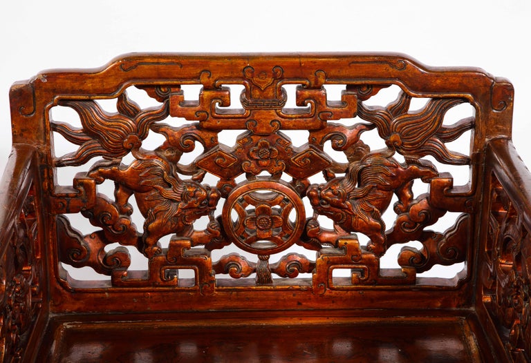 Pair of 18th/19th Century Chinese Lacquered Hardwood Open Work Throne ...