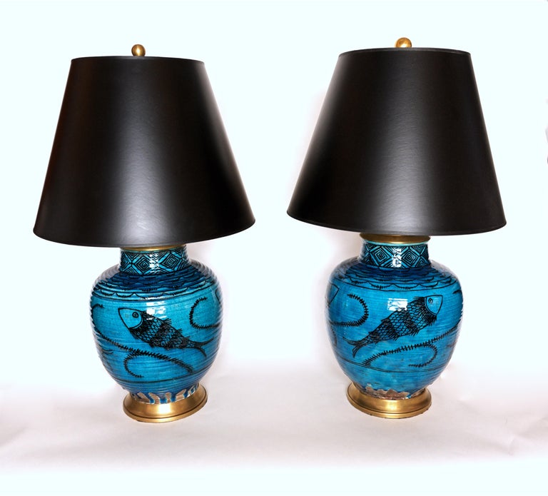 Pair of 1930s French Salt Glazed Vases with Antique Syrian Designs For ...